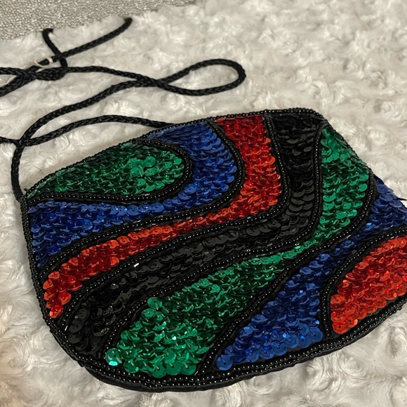 Bags | Vibrant Sequin Evening Bag With Wavy Design | Poshmark